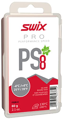 Swix PS08-6 - PRO Speed Wax - PS8 RED - 25 to 39 Degrees Fahrenheit - 60g Bar - Fluoro Free - Ski or Snowboard, red-pink