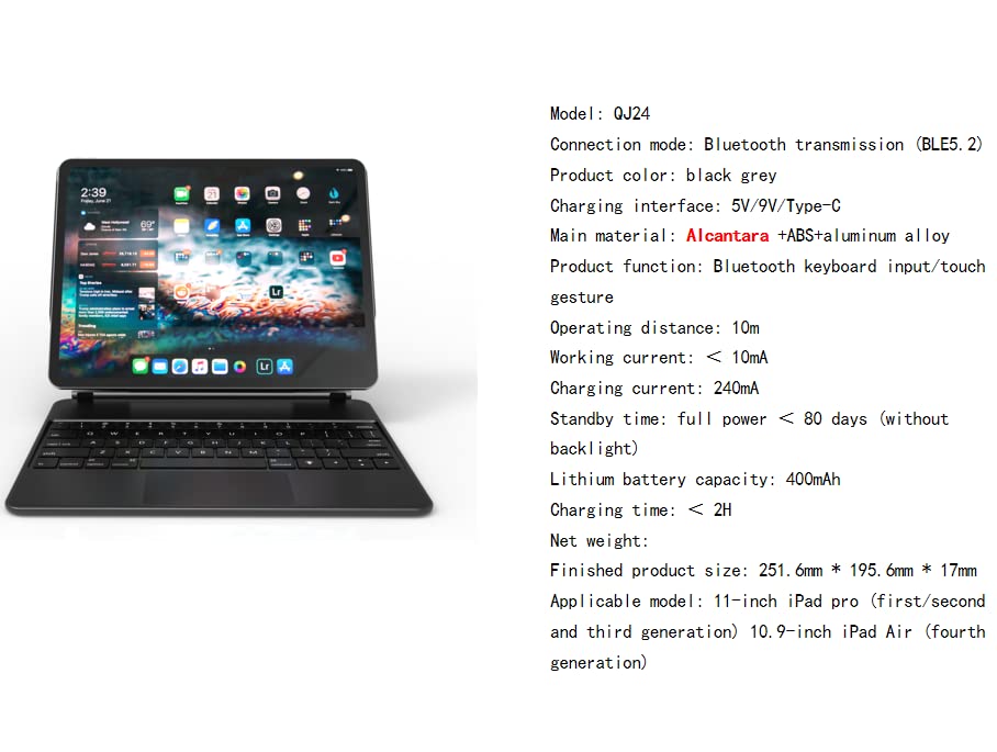 TYXDKJ Alcantara Case for iPad,Double-sided Handmade, Compatible with 11 inch iPad Pro 1/2/3 and 10.9 iPad Air,Equipped with Wireless Keyboard(Black)