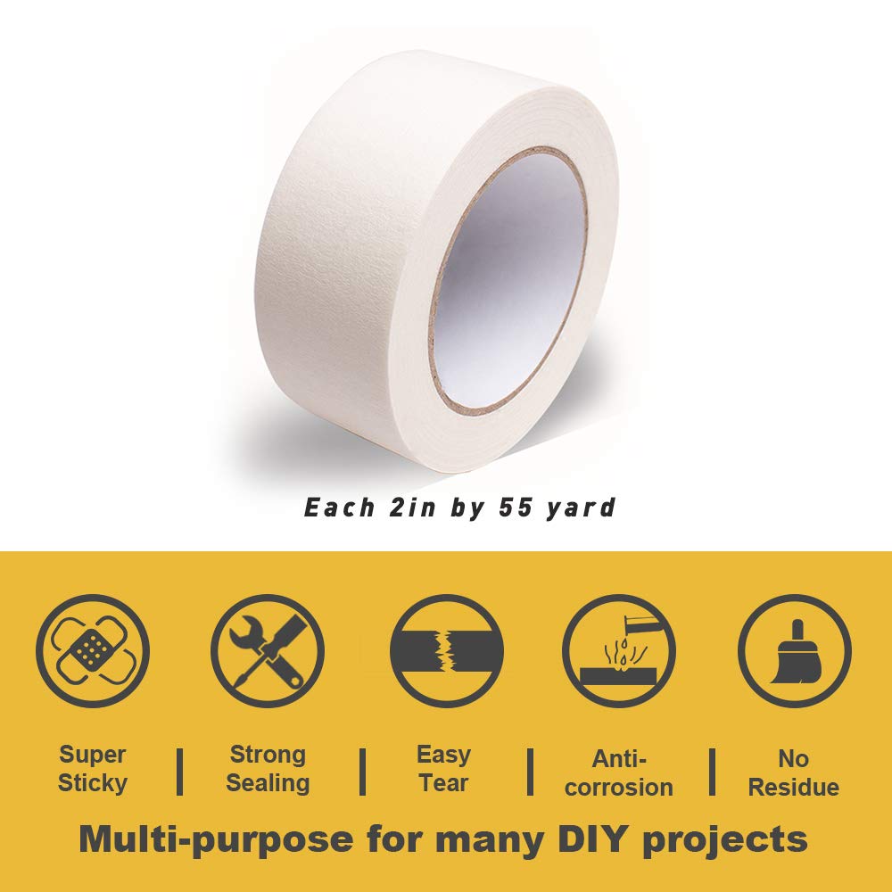 YouKing YOUKIN White Masking Tape, Multi-Use, Easy Tear Painter’s Tape. 2In X 55Yard Best for Home and Office (1roll 2" x 55yard)