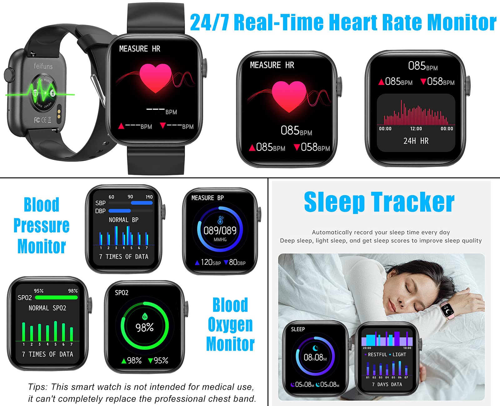 Smart Watch for Women(Answer/Make Call), 1.7'' Smart Watch for Android and iOS Phones Compatible with Text and Call Heart Rate, Sleep, Blood Oxygen, Step Counter Pink