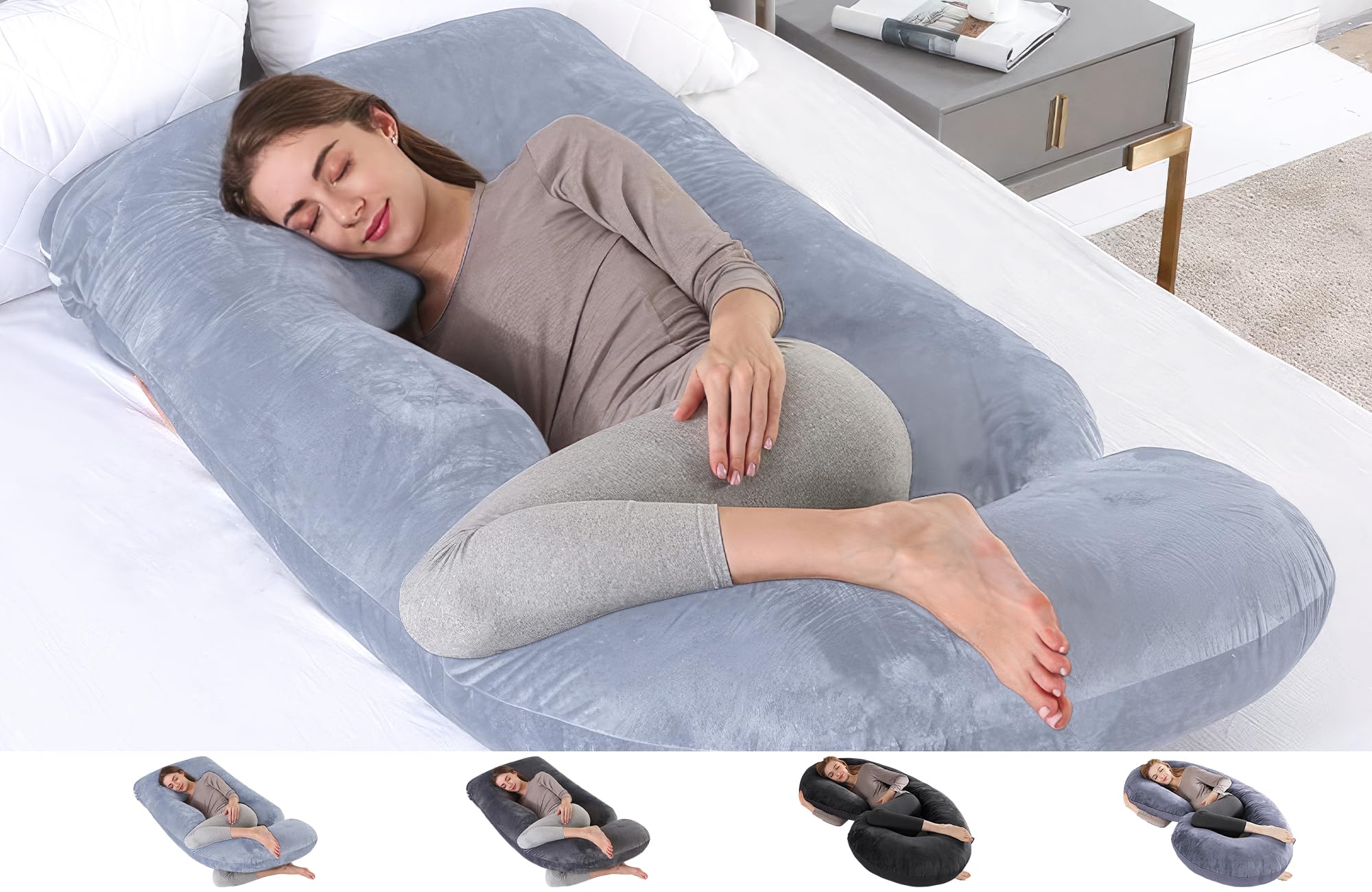 yoyomax U-Shaped Pregnancy Pillows, Memory Foam Pregnancy Pillow Full Body Maternity Pillow with Removable Cover,57 Inch , Pregnancy Pillows for Sleeping-Lakeblue