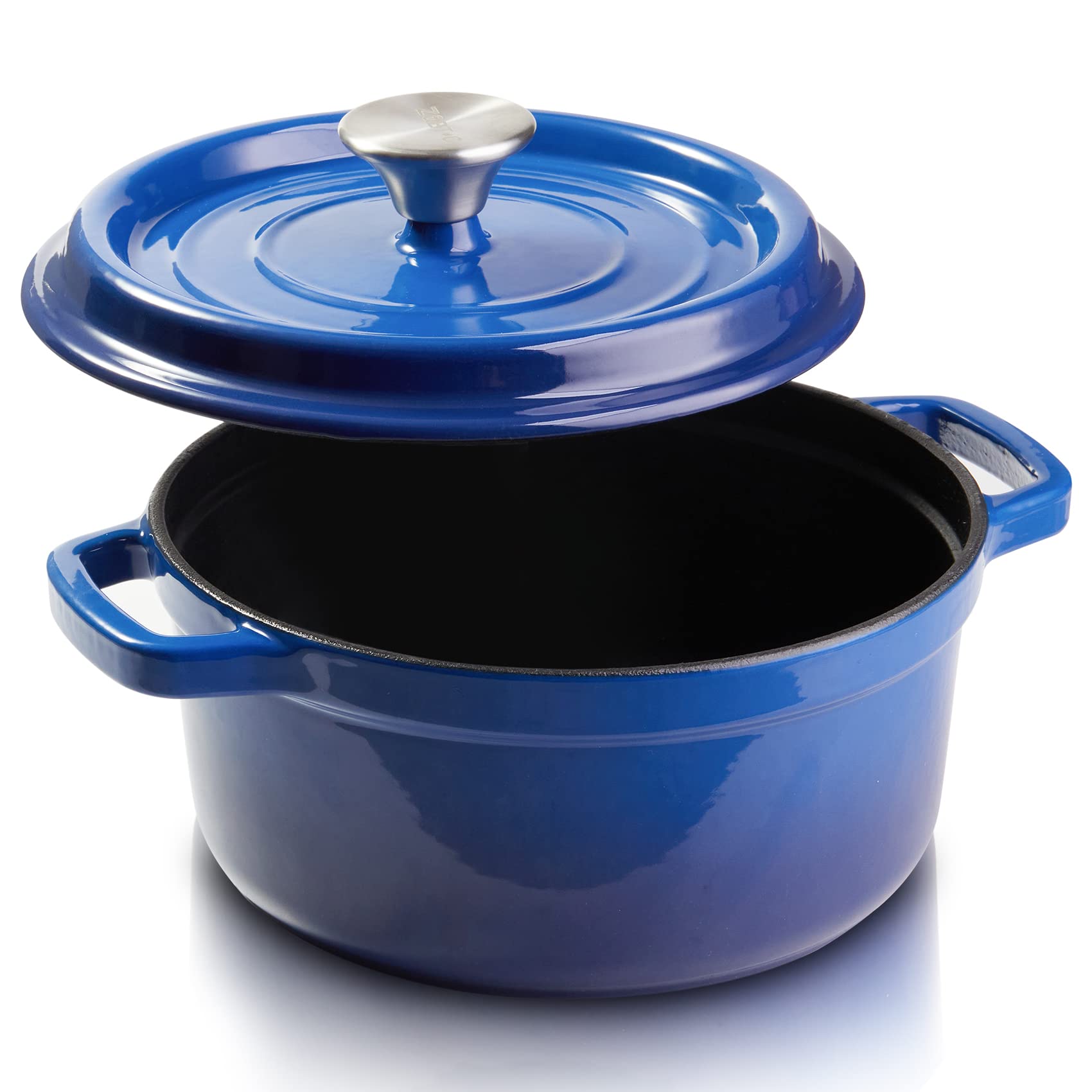 ZQBTC Enamel Cast Iron Covered Dutch Oven Pot with Lid for Bread Baking Use on Gas Electric Oven 3 Quart(Blue, 2-3 People)