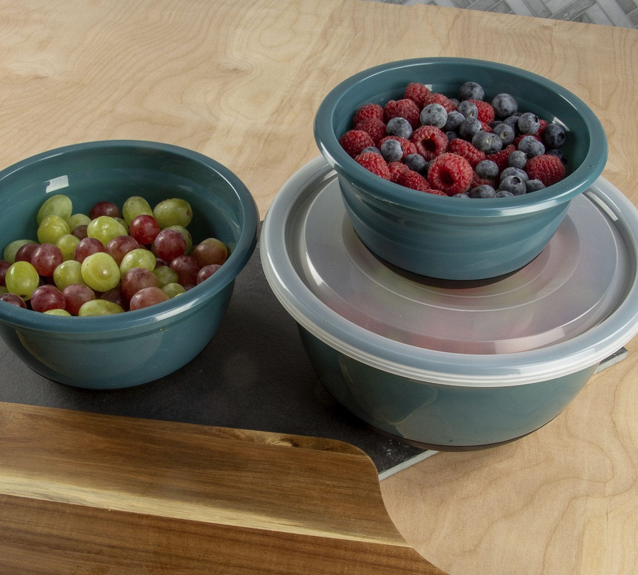 Wisconic 6-Piece Non-Slip Bowl Set - Plastic, Durable Kitchenware, Dishwasher Safe - Made in the USA - Prussian Blue