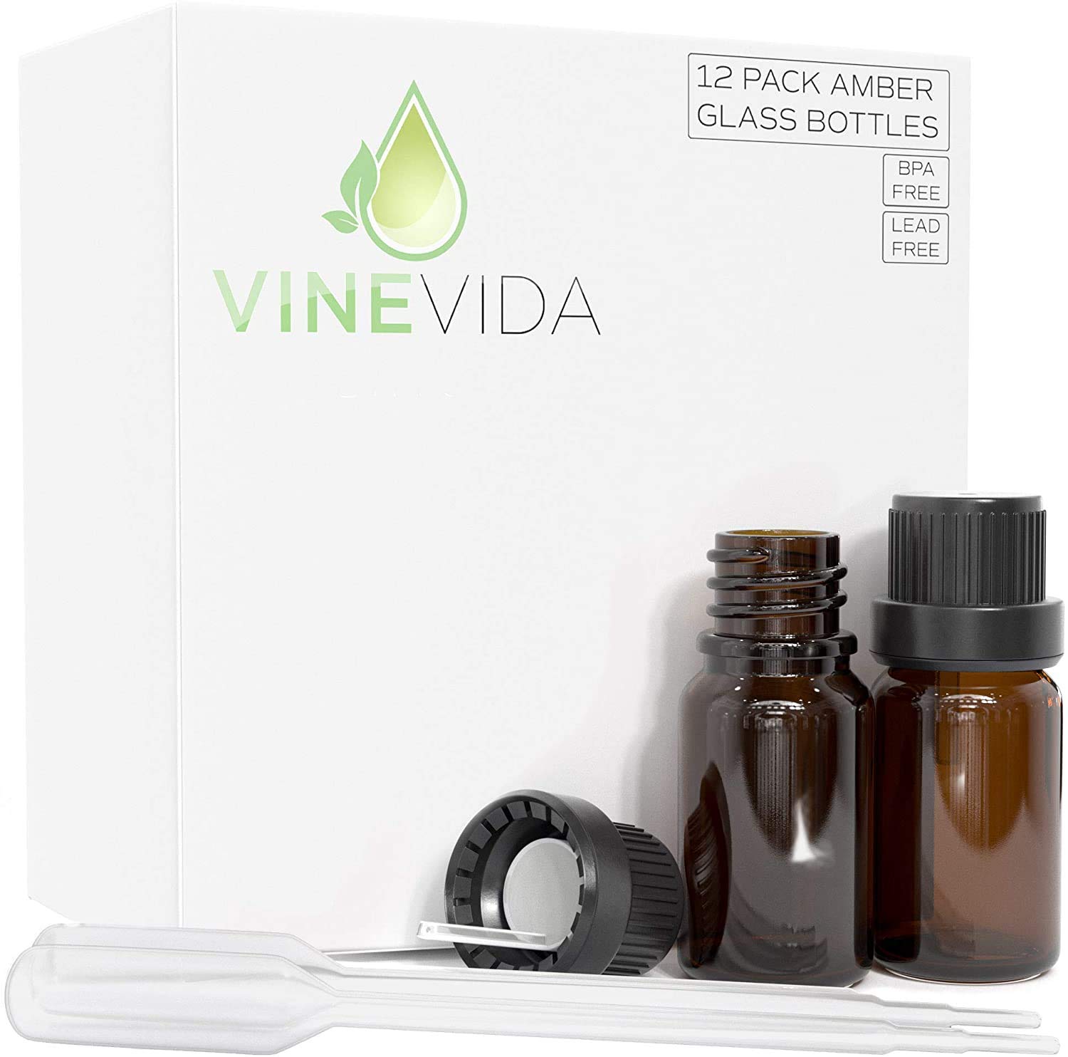 Two Scents Essential Oil Bottles - A set of 12 Amber glass bottles for essential oils, Aromatherapy, Perfume Samples, Mini 10 ml Glass Vials With Cap and Dropper | Complete Carrier Oil Kit β DIY
