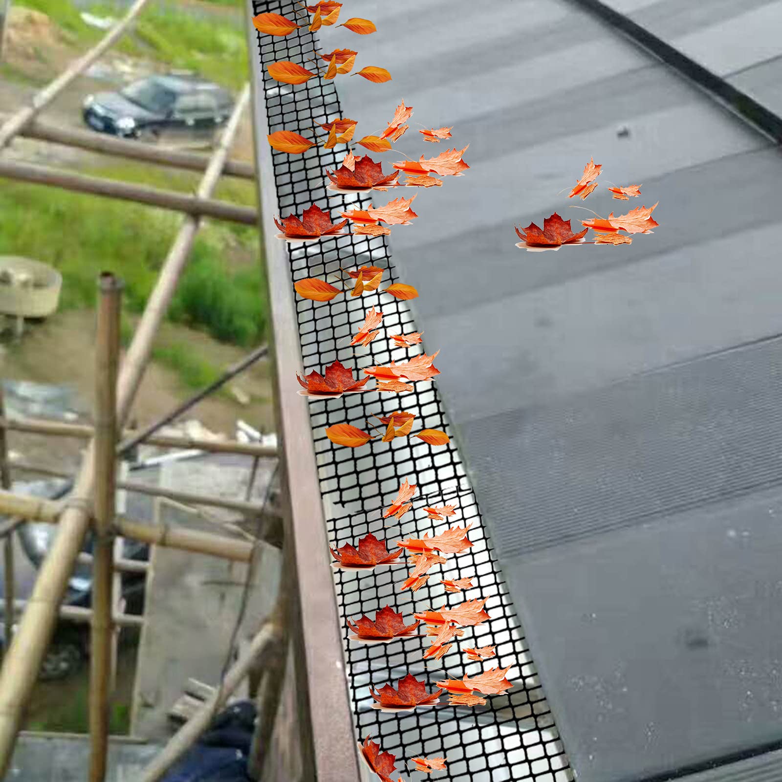 ZRSWV 2PC Plastic Gutter Guard Mesh Protector, Screen Roll 6in x 20ft with 12 Clip Fixing Hooks, Leaf Protection Cover Netting to Stop Drain and Guttering Leaf or Debris Blockages