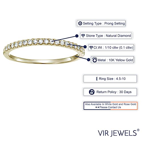 Vir Jewels 1/10 cttw Mircopave Petite Round Diamond Wedding Band for Women in 10K Yellow Gold Prong Set, Size 6.5