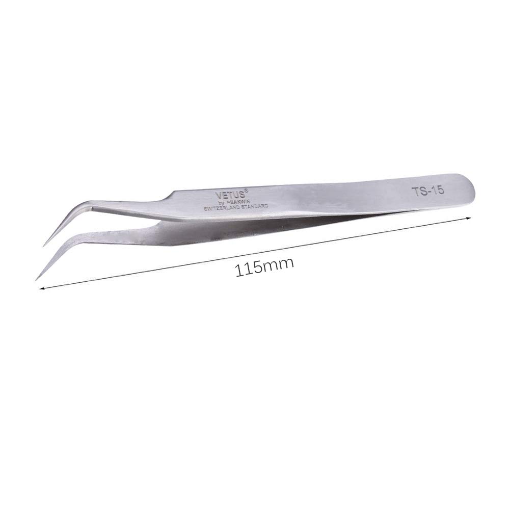 Vetus TS-15 Stainless Steel Precision Curved Tweezers for Eyelash Extension, Electronics Jewelry Hobby Craft