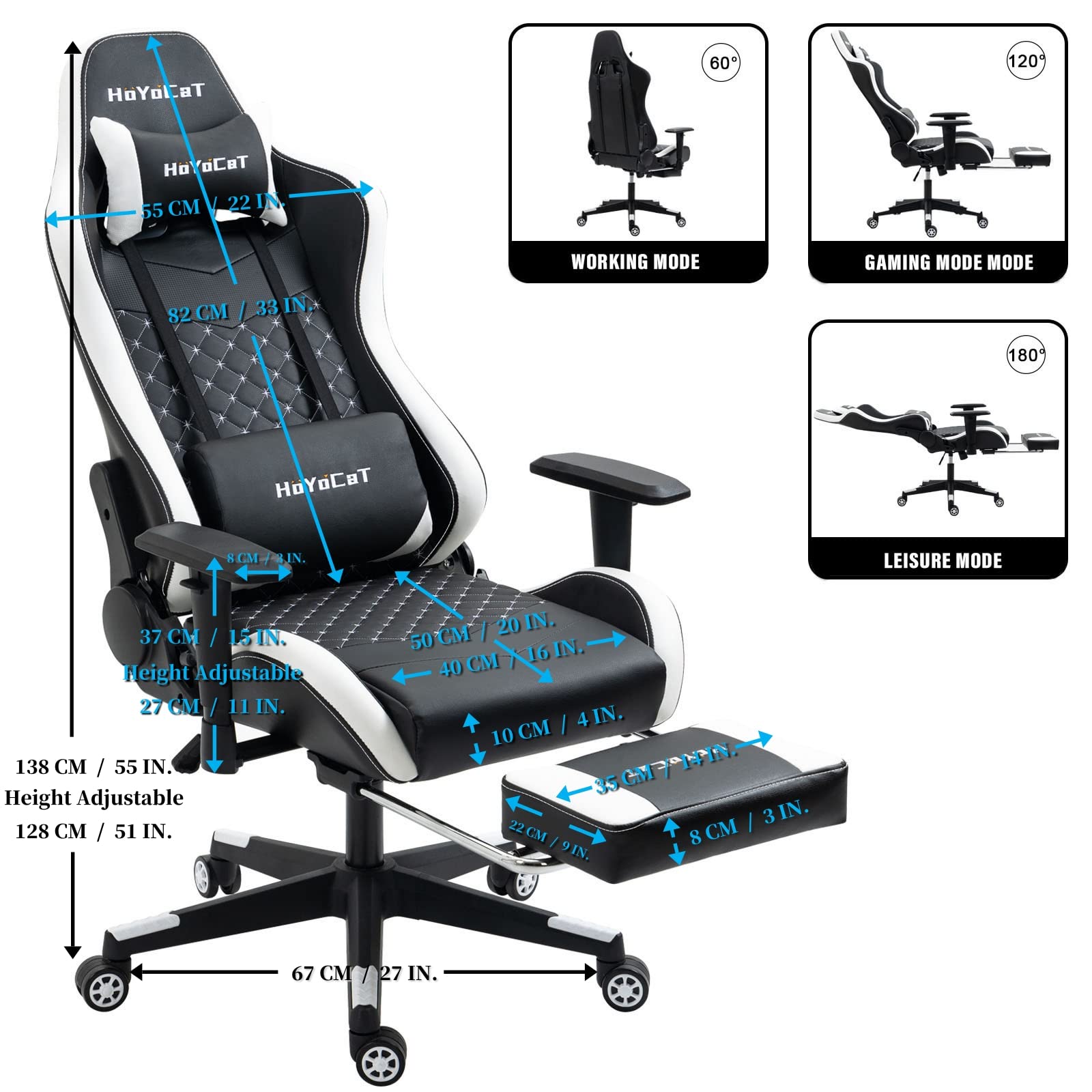 YMHT Office Chair,Computer Gaming Chair, Ergonomic Office Chair with Lumbar Support,High Back Gaming Chair Office Computer Chair (Black/White)