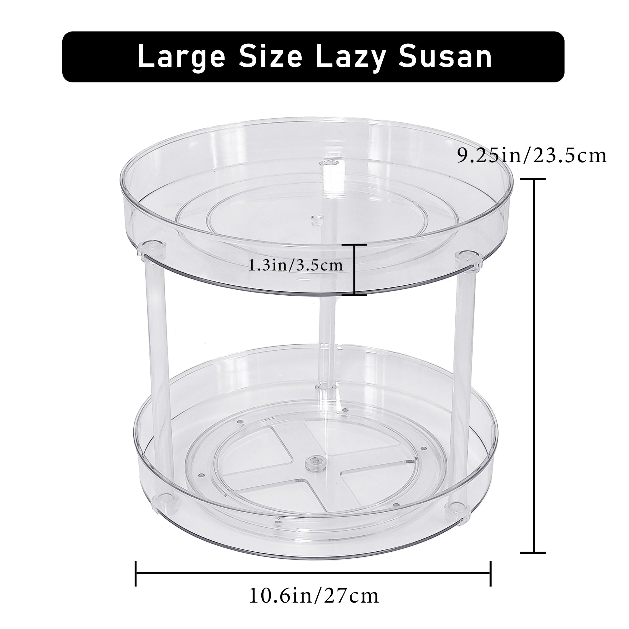 YTXXDEUS 2 Tier Lazy Susan Bathroom Organizer,10.6 Inch Clear Spice Rack Turntable for Kitchen Cabinet, Perfume Organizer for Vanity, 360 Rotating Tiered Tray for Cupboard, Pantry, Bathroom, Table