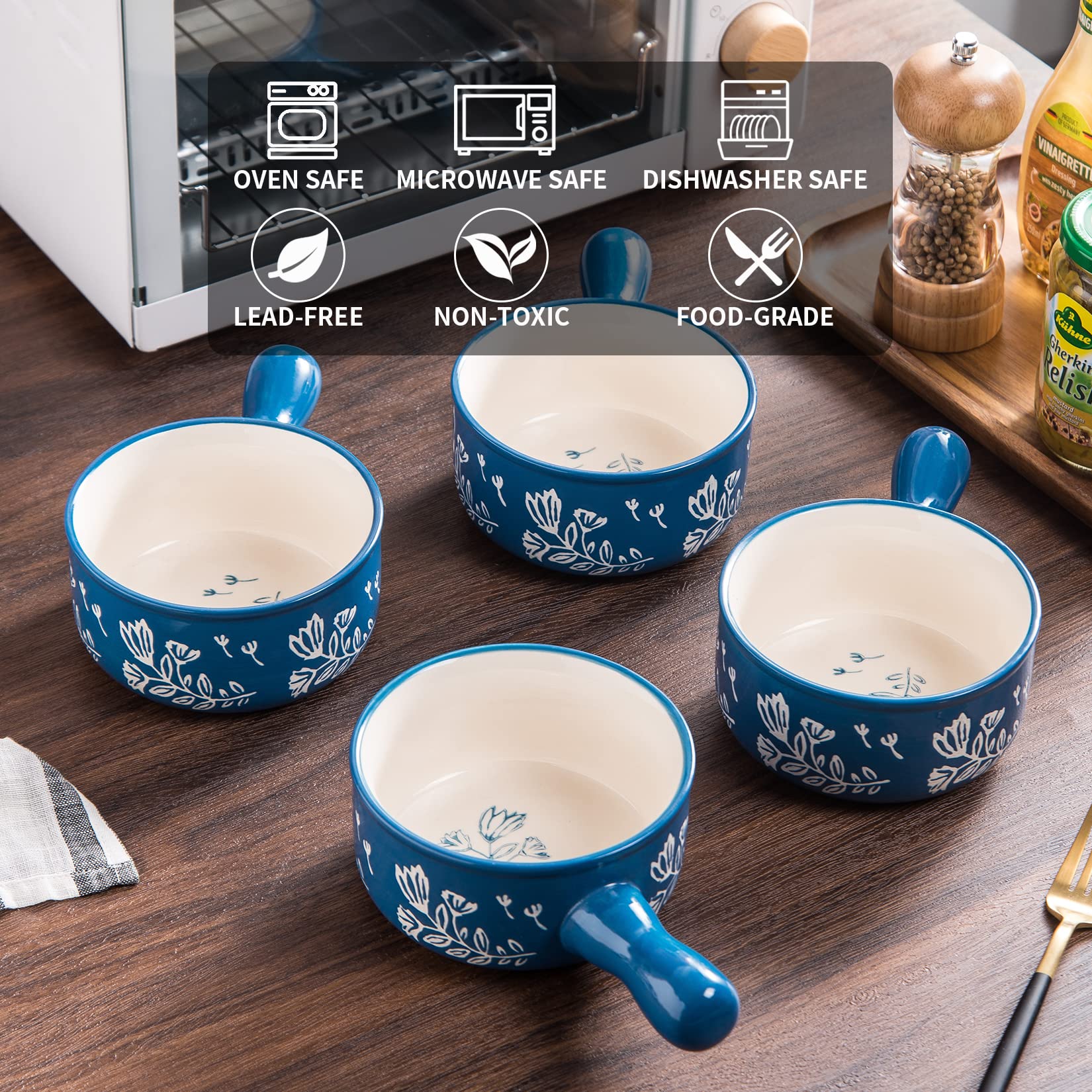 Wisenvoy French Onion Soup Crocks Oven Safe Soup Bowls with Handles Soup Bowls