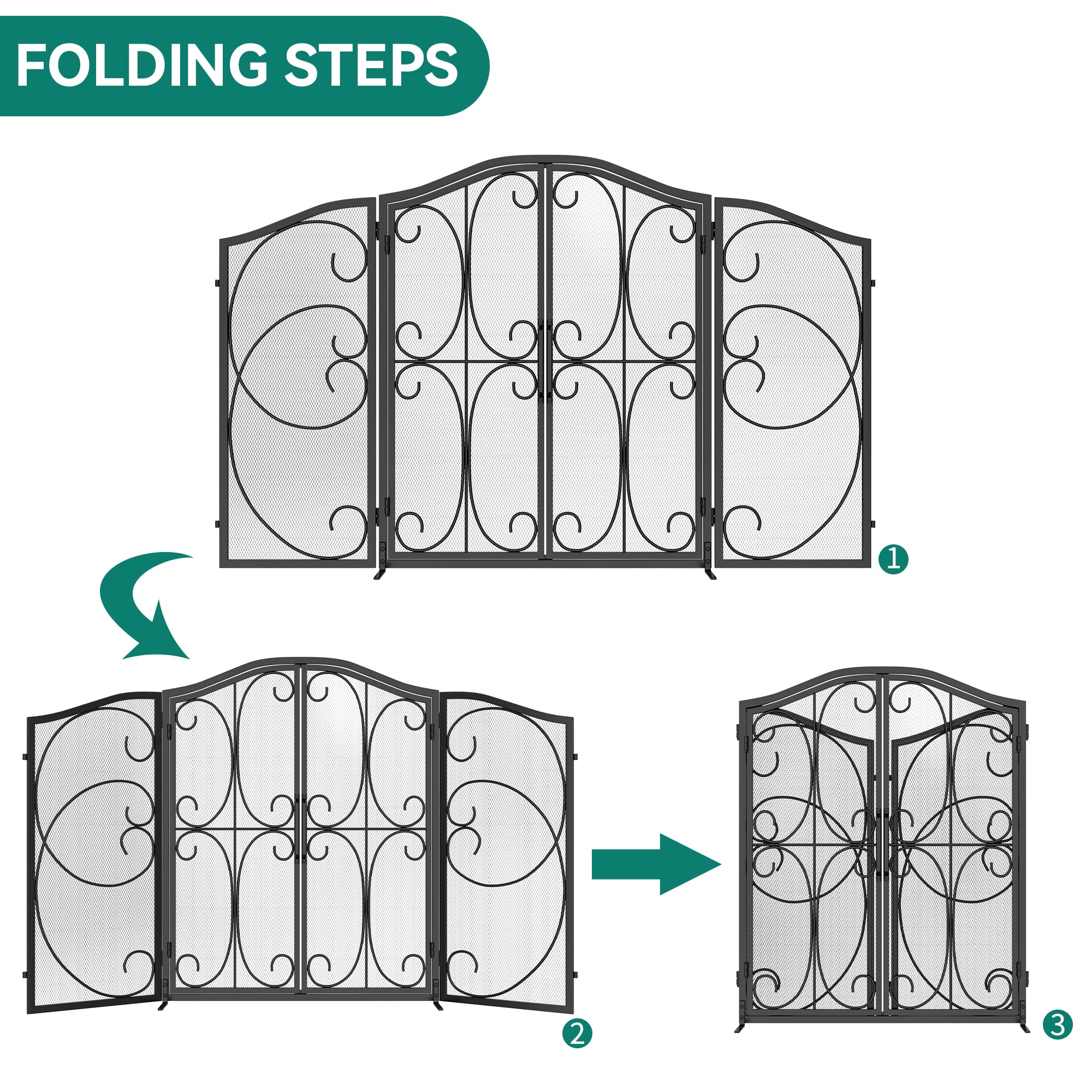 YITAHOME Fireplace Screen with Doors for Wood Burning Fireplace,43x33in Heavy Duty Wrought Iron Bronze Fireplace Screens Decorative Spark Guard Safety Protector Fireguard Panel for The Living Room