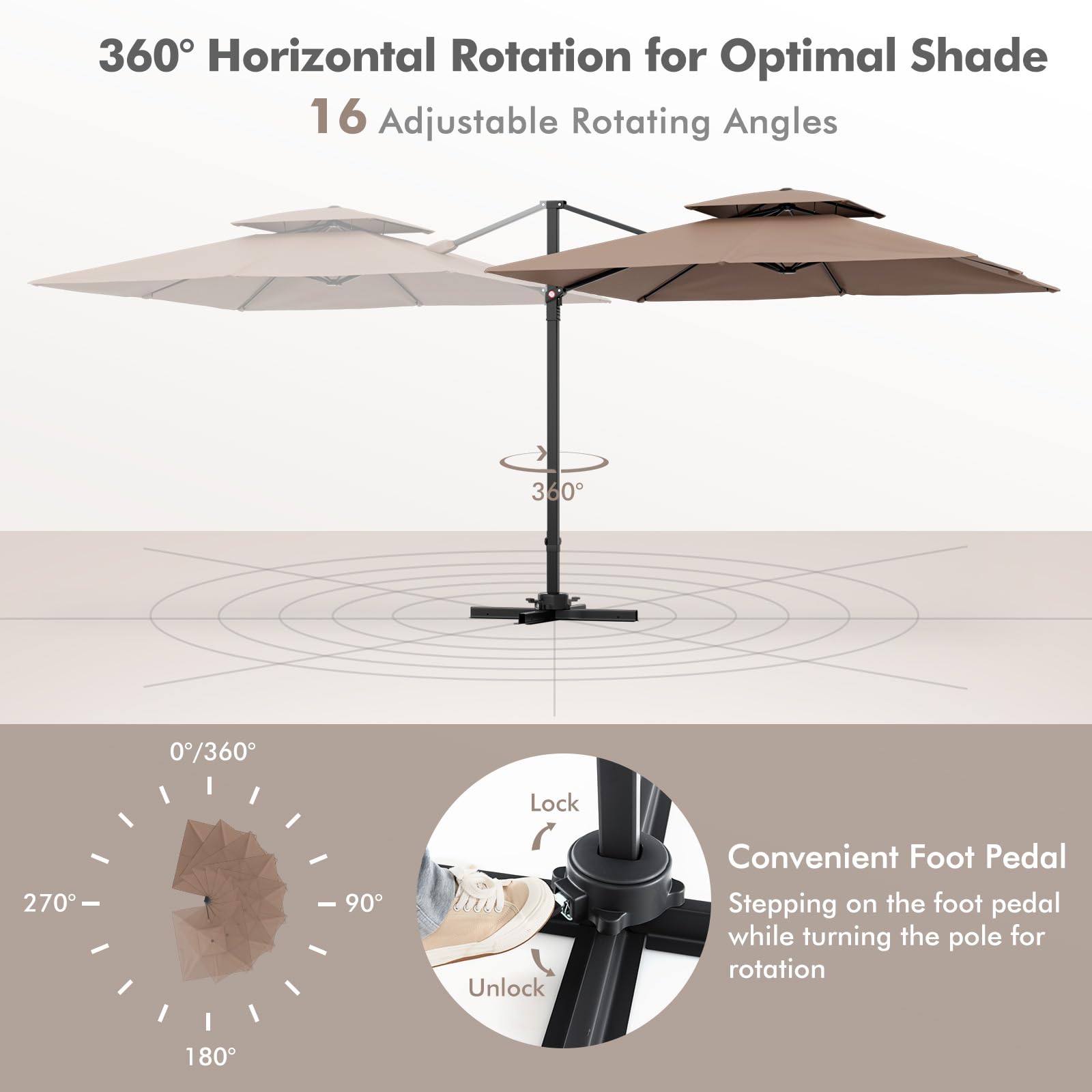 Tangkula 9.5 FT Cantilever Patio Umbrella, Outdoor Square Offset Umbrella with 360癛otation, Double Top Heavy Duty Patio Hanging Umbrella with Cross Base for Garden Deck Pool Backyard (Navy)
