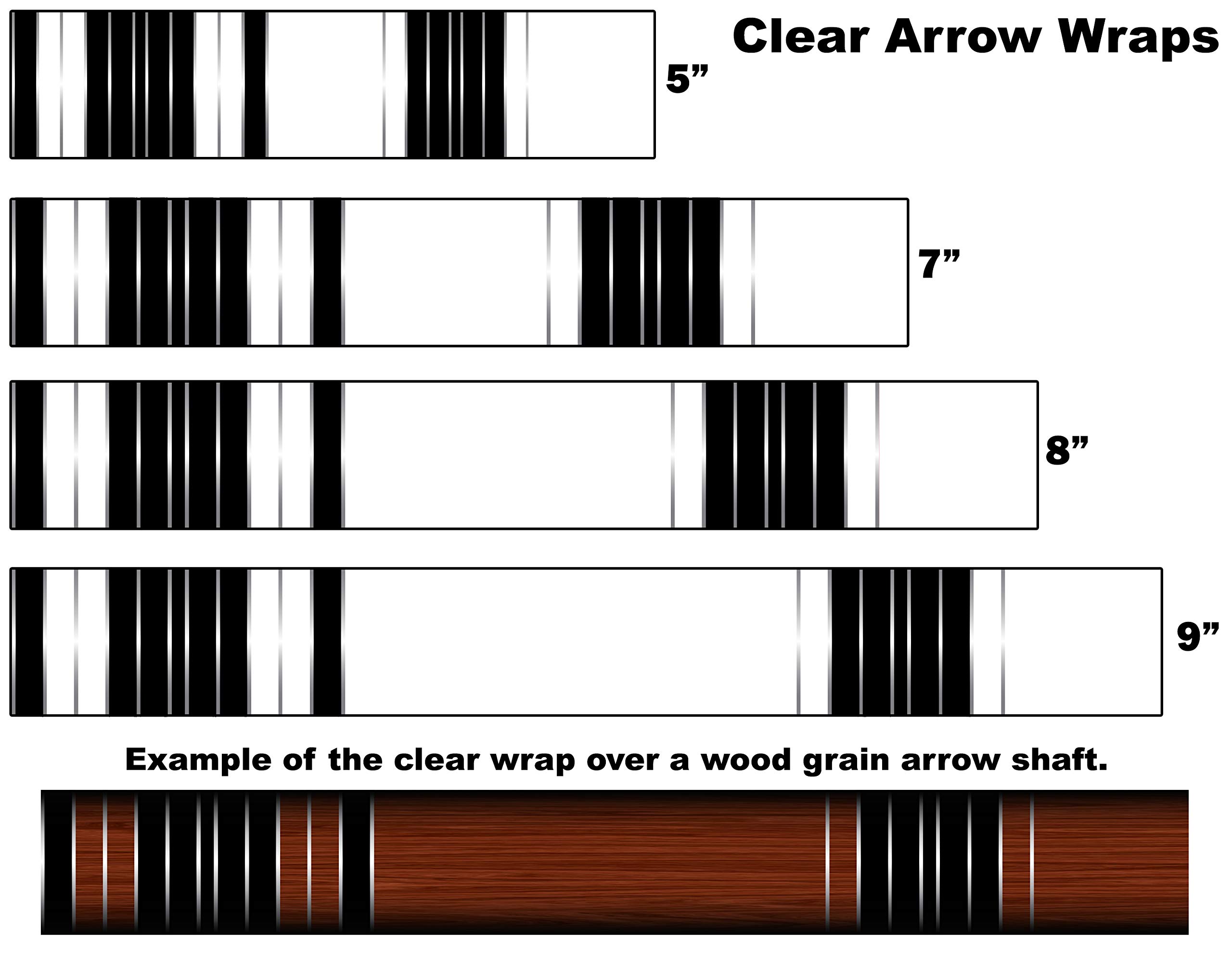 White Water Archery Non-Laminated Clear Transparent Black Crests Traditional 13 Arrow Wraps 15 Pc Pack Choose Length Width (9, 1.4)