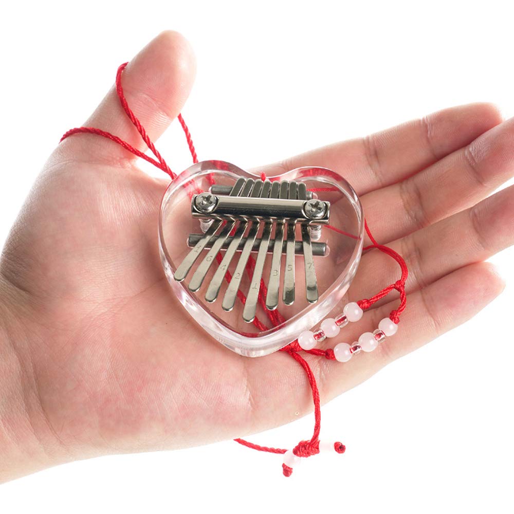 Yahpetes Thumb Piano Mini Kalimba 8 key Crystal Thumb Piano Heart Shape Transparent Finger Piano Marimba Musical Good Accessory Pendant Gift for Beginner(8 Keys Thumb Piano)