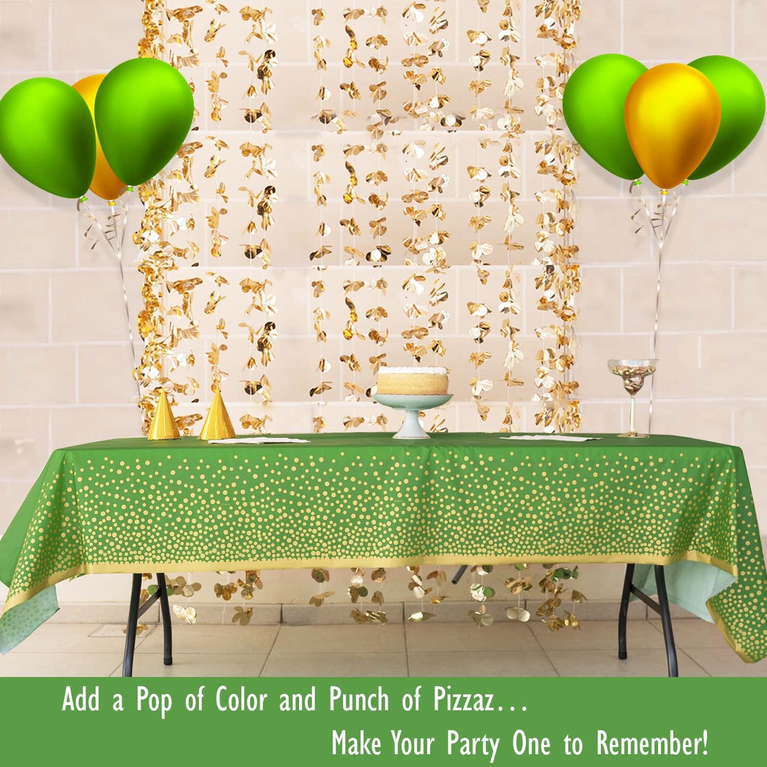 ZULADISE 2 Pack Green Plastic Tablecloth Green and Gold Table Cloths for Parties Disposable Table Cover Party Decorations for Birthday, Christmas (Premium Quality - 54 x 108 in.)