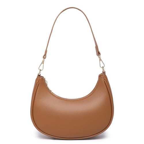 WuliTown Small Crescent Shoulder Bag Under the Arm Purse, Cute Hobo White Shoulder Bag,Mini Clutch Purse with Zipper Closure