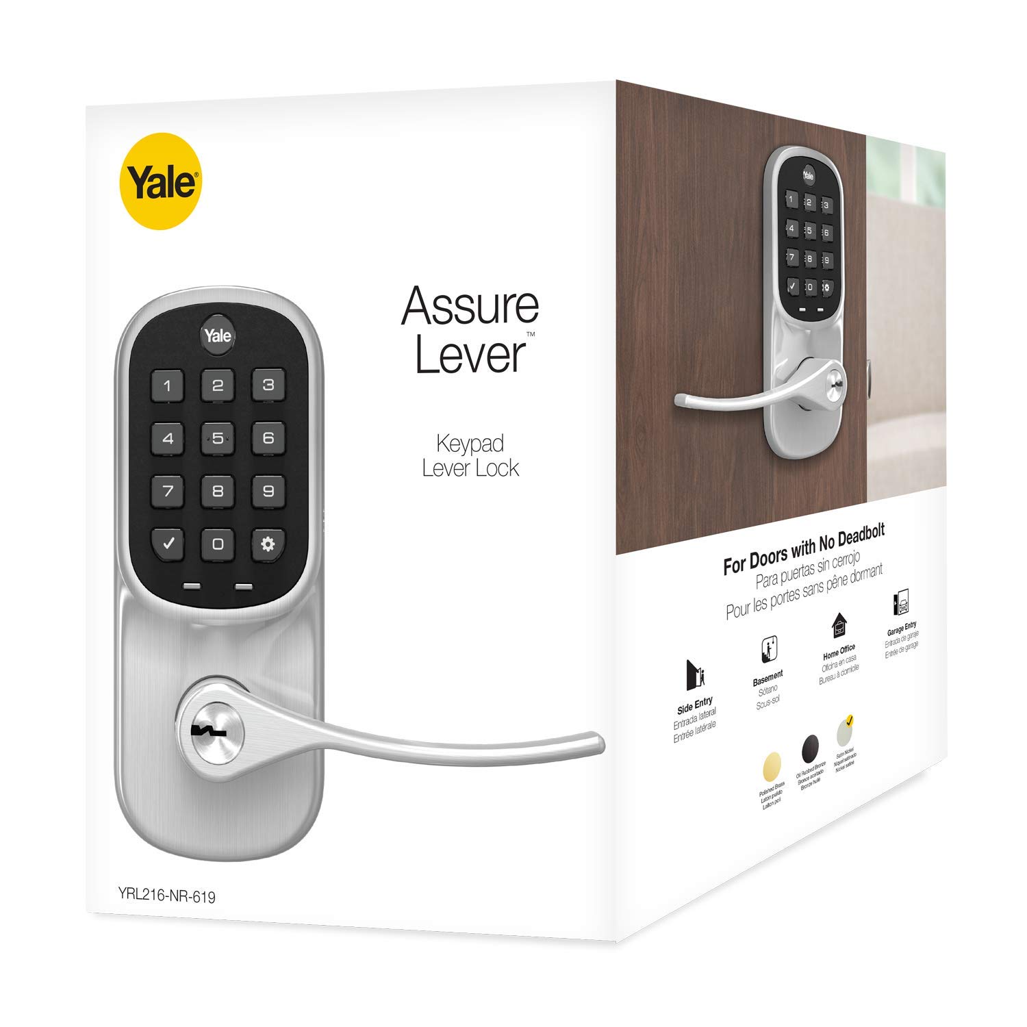 Yale Assure Lever - Smart Touchscreen Lever with Z-Wave Plus - Works with Ring Alarm, Samsung SmartThings, Wink and More (Hub Required, Sold Separately) - Satin Nickel