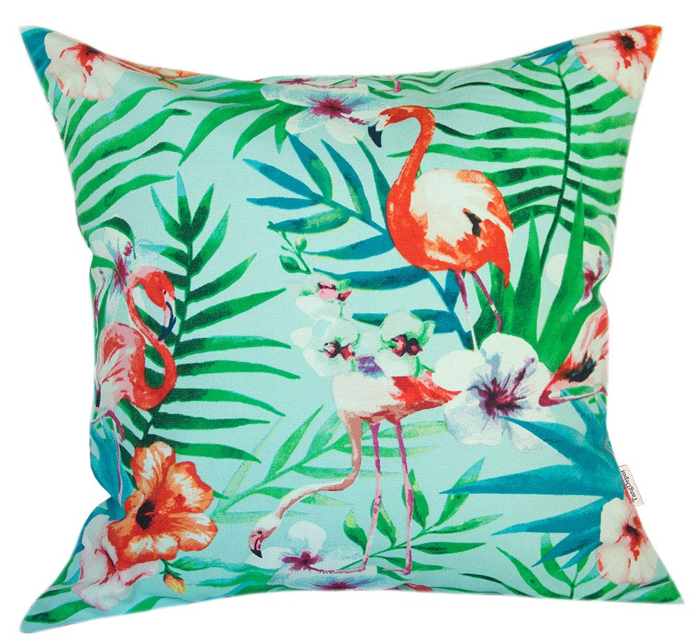 TangDepot 100% Cotton Handmade Heavy Decorative Throw Pillow Covers, Pillow Shams, 45 Color and 19 Size Options,Indoor/Outdoor Pillowcase,Cushion Cover - (18"x18", A07 Flamingo -Green Bgcolor)