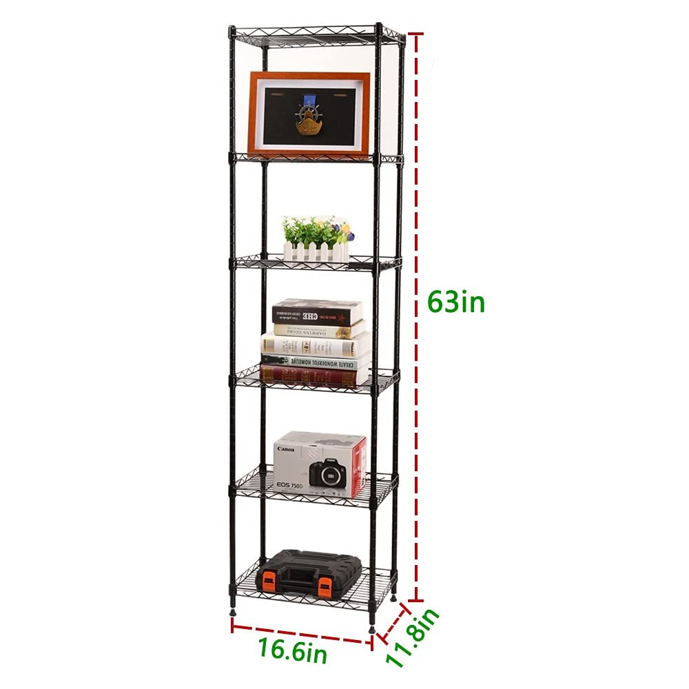 YOHKOH 6 Wire Shelving Steel Storage Rack Adjustable Unit Shelves for Laundry Bathroom Kitchen Pantry Closet 16.7" Width x 62" Height x 11.7" Depth (Grey Sand Pattern)