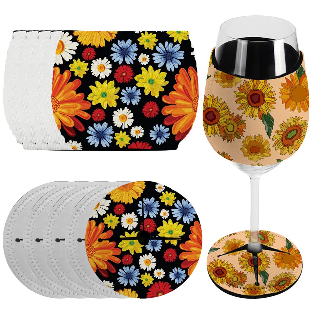 ZUYYON 10 Pcs Sublimation Blank Wine Glass Sleeve and Base Cover Set Neoprene Insulated Wine Glass Cover Sublimation Drink Sleeve Holder for Wine Glass Sublimation Ornaments Supplies