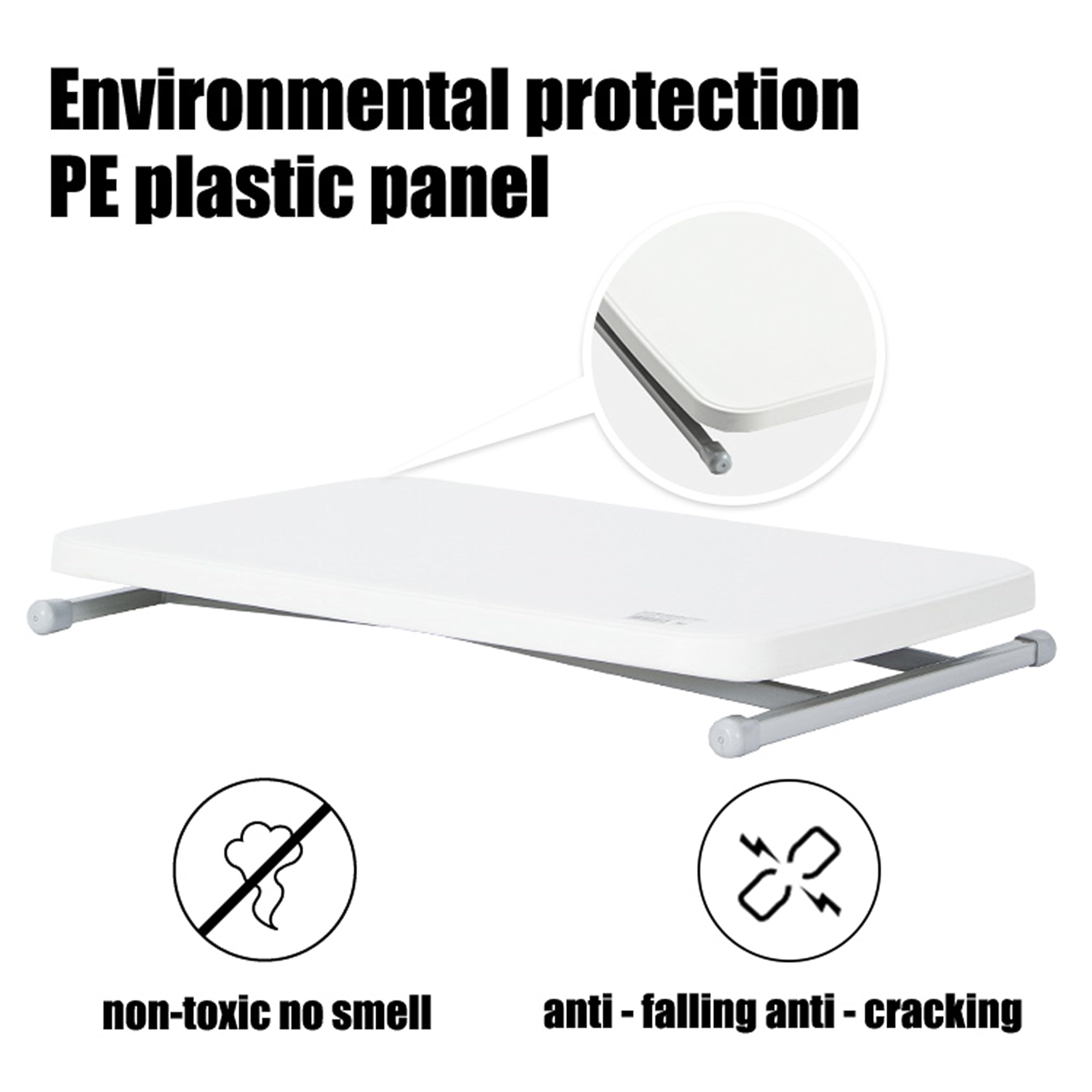 Yolafe Folding Table 4 Adjustable Heights TV Tray Portable Plastic Desk Heavy Duty Multipurpose for Indoor and Outdoor Use, White