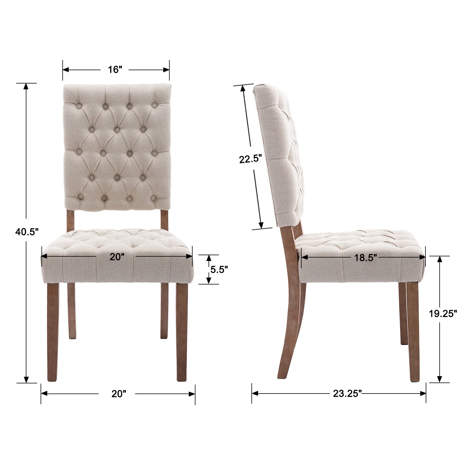Ya-Home Modern Dining Chairs Set of 4, Linen Comfy Tufted Side Chairs with Wooden Legs, Upholstered Armless Dining Room Chairs with High Back for Living Room Kitchen, Beige