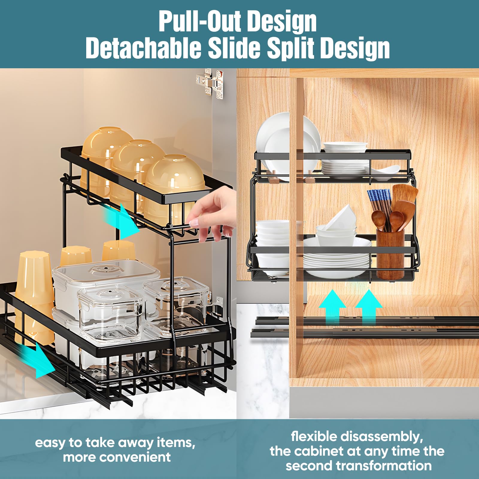 ZVONIMIR Pull Out Cabinet Organizer with 2 Tier Slide Under Sink Organizers and Storage, Sliding Cabinet Basket Under Sink, Multi-Purpose Storage Shelf Fit for Bathroom, Kitchen Cabinet