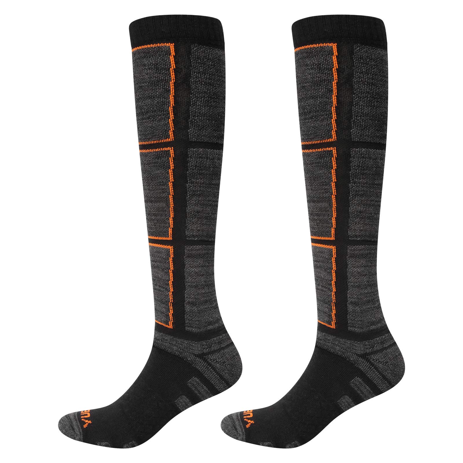 YUEDGE Men's Ski Socks Knee High Cushioned Snowboarding Skiing Socks For Male Size 9-11(2 Pairs/Pack)