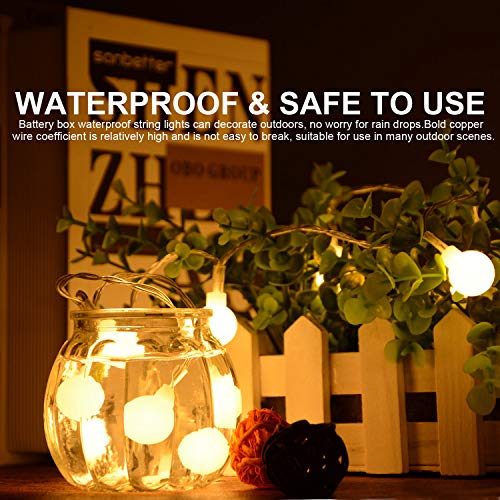 Yugust Globe String Lights, 17ft Battery Operated Remote Control Warm White LED Fairy Wall Lights with 8 Lighting Modes for Wedding Party Home Garden Decoration