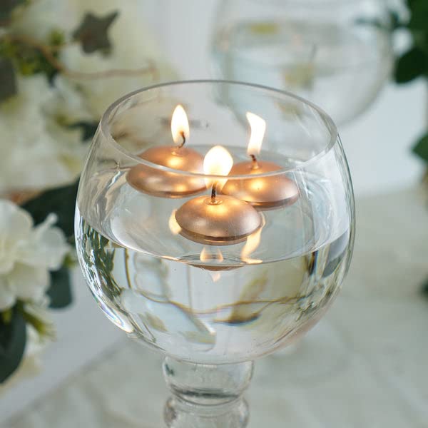 TABLECLOTHSFACTORY 12 Pack 1.5" Rose Gold Mini Disc Unscented Floating Candles - Long Burn Time