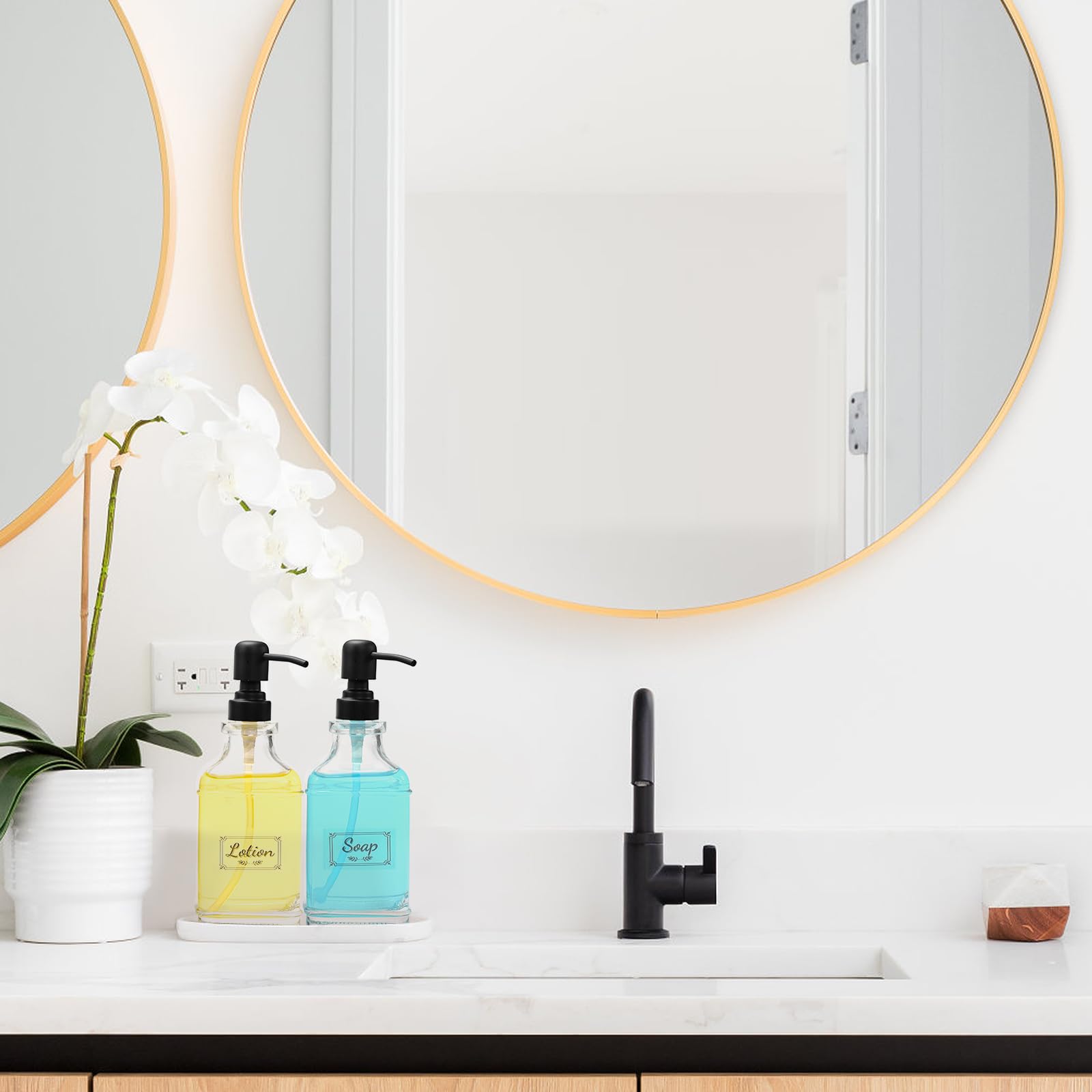 YOUEON 4 Pack 18 Oz Glass Soap Dispenser with Pump, Thick Glass Hand Soap Dispenser with Rust Proof Stainless Steel Pump & Clear Stickers, Refillable Soap Dispenser Set for Kitchen, Bathroom