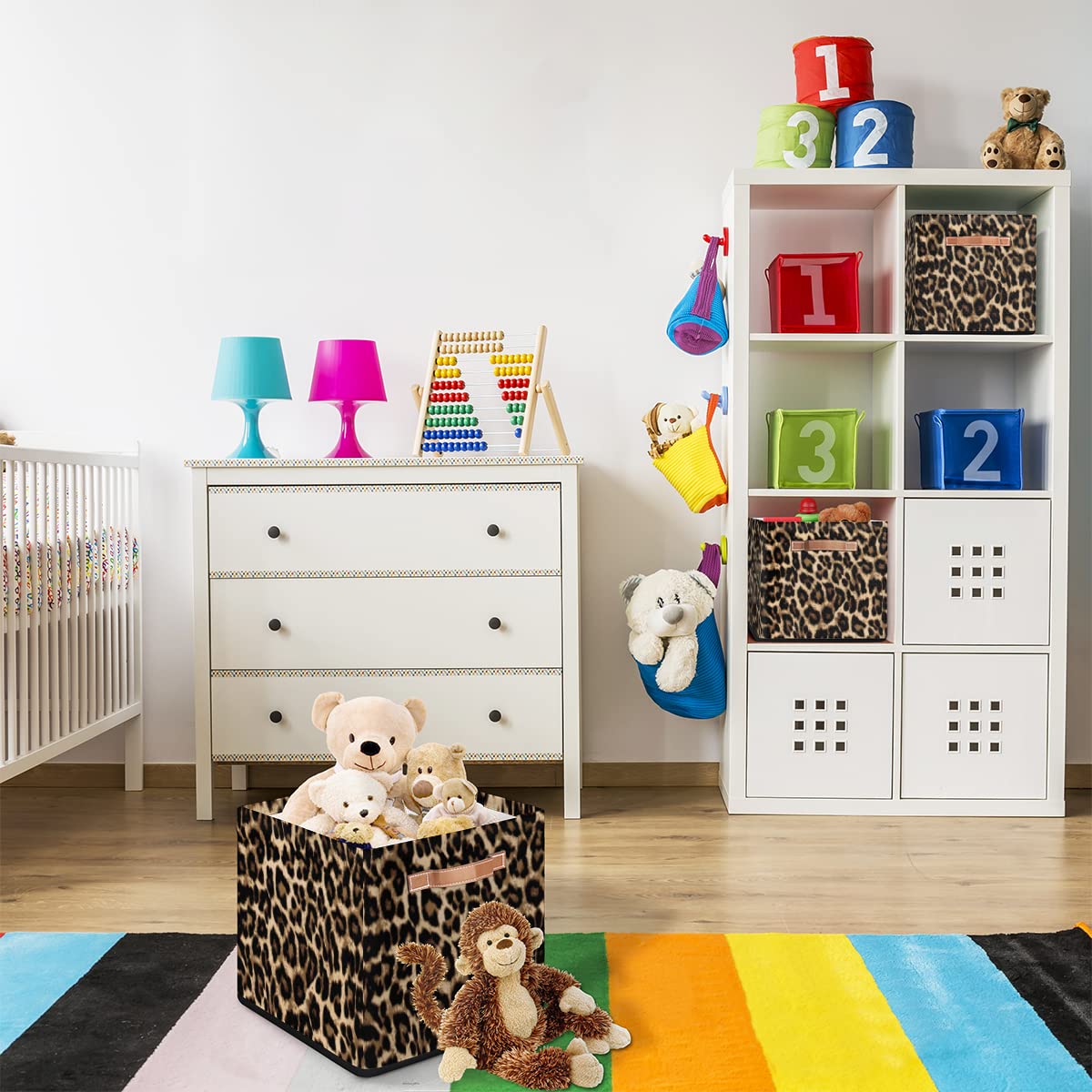 YPPAHHHH Storage Basket Bin Leopard Print Collapsible Fabric Storage Cube Box Organizer with Handle, Closet Shelf Cloth Organizer Toy Basket for Nursery Bedroom,13x13x13 Inch