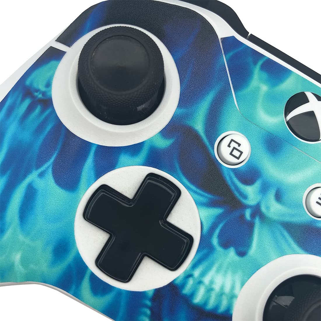 UUShop Protective Vinyl Skin Stickers for Microsoft Xbox One S with Two Free Wireless Controller Decals Blue Flame Fire Skull