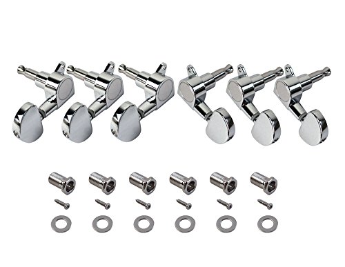 YMC TP20 Series 6 Pieces Guitar Parts 3 Left 3 Right Machine Heads Knobs Guitar String Tuning Pegs Machine Head Tuners for Electric or Acoustic Guitar With 2pcs Strap Locks,Chrome