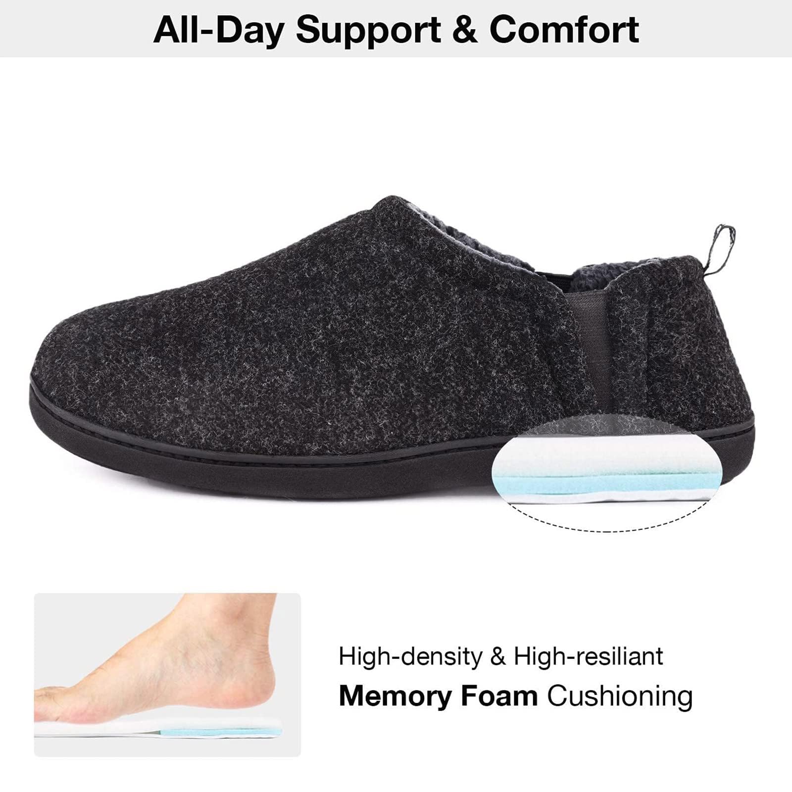 Snug Leaves Men's Wool Felt Slippers Comfy Warm Winter House Shoes with Elastic Gores Dark Gray, 9-10 US