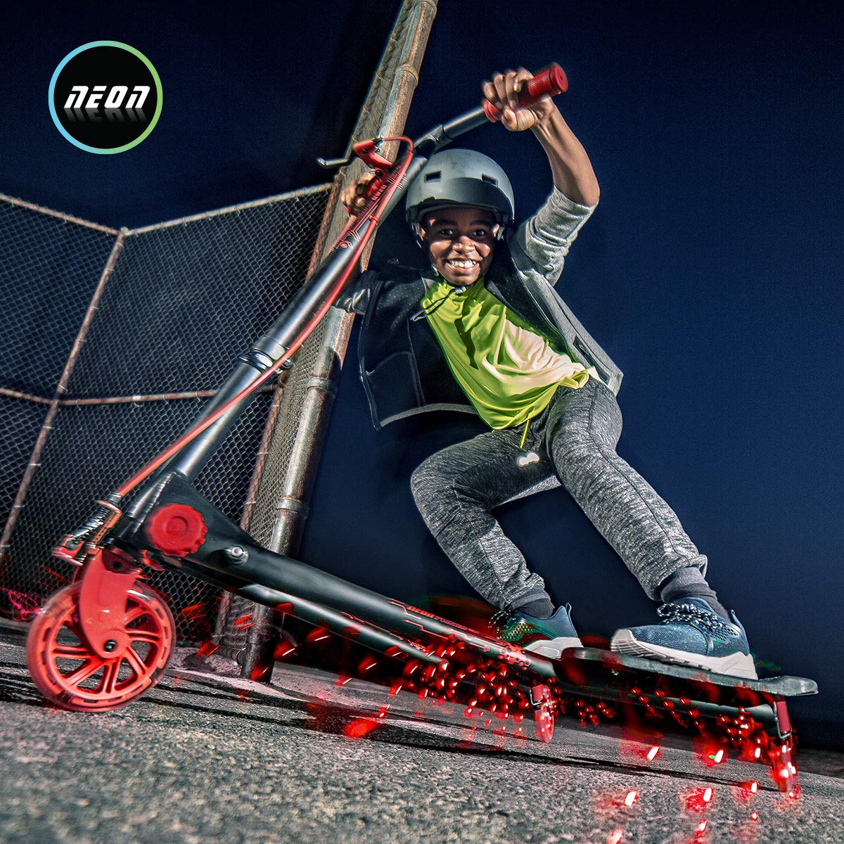 Yvolution Neon Fliker DLX Scooter Self Propelling LED Wiggle Scooter Foldable Drifting Scooter with Light Up Wheels for Kids Age 7+