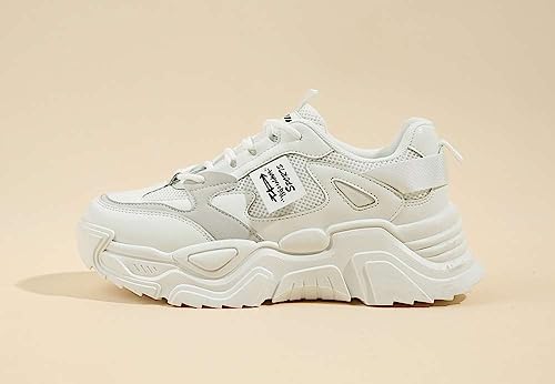 YYSPR Women’s Chunky Platform Sneakers Casual Comfortable Breathable Non Slip Mesh Walking Shoes White 7 US