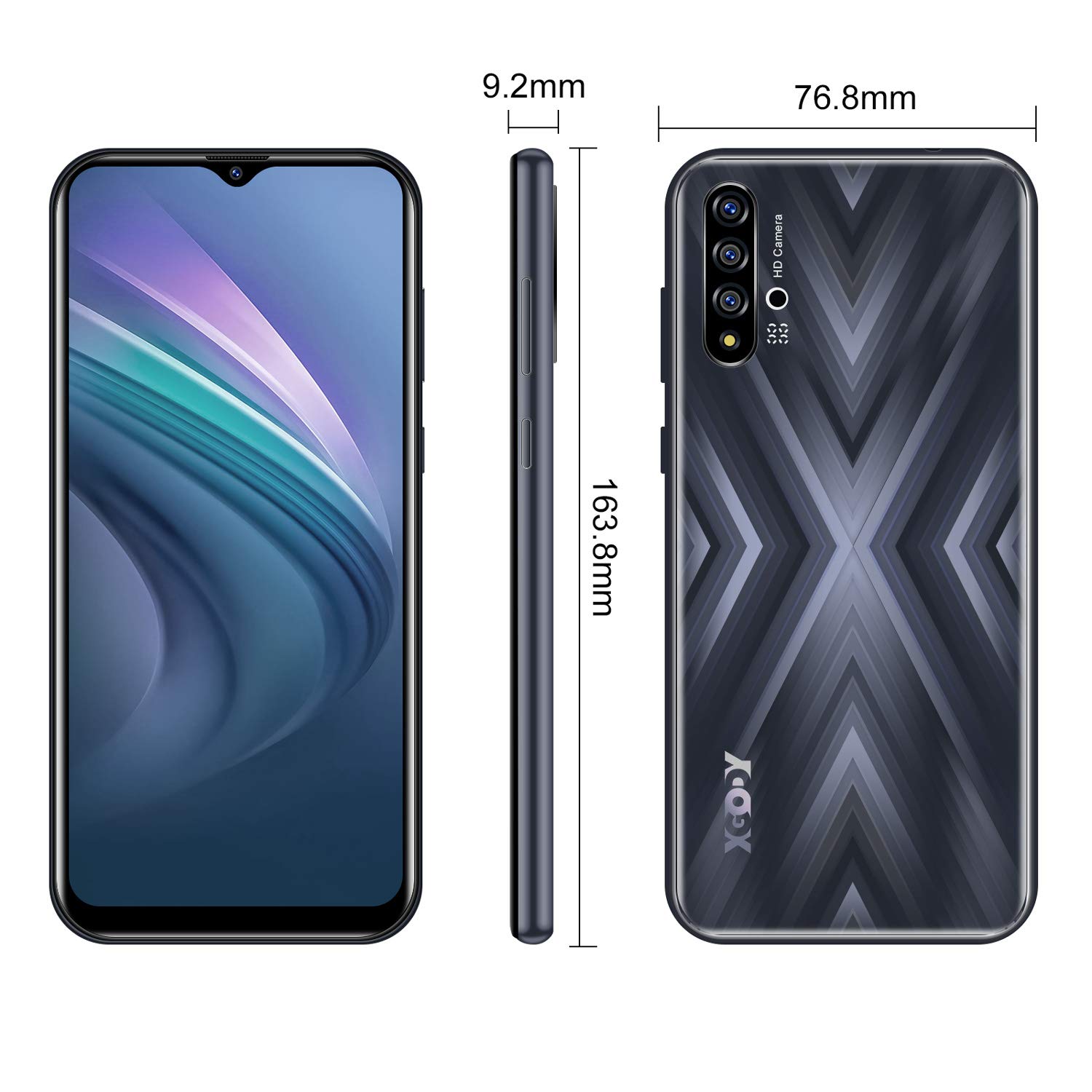 Xgody X30 Unlocked Cell Phone,Android 9.0 Mobile Phones Cheap,Dual Sim-Free Smartphone with 6.53 inch HD(20:9) Waterdrop Screen,5MP + 16GB ROM(Black X30)