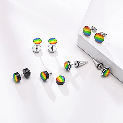 VNOX 4 Pairs Gay Lesbian Pride Rainbow Ear Round Hoop Stud Earring for Gay & Lesbian Pride,Styel 1