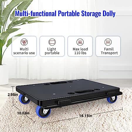 Uholan Flatbed Dolly Can Connected Two Pcs One Set Household Portable Mobile Dolly Infinite Rotary Flat Handtruck Mobile Furniture Load 220lb Black ,Blue Wheel (Blue wheel)