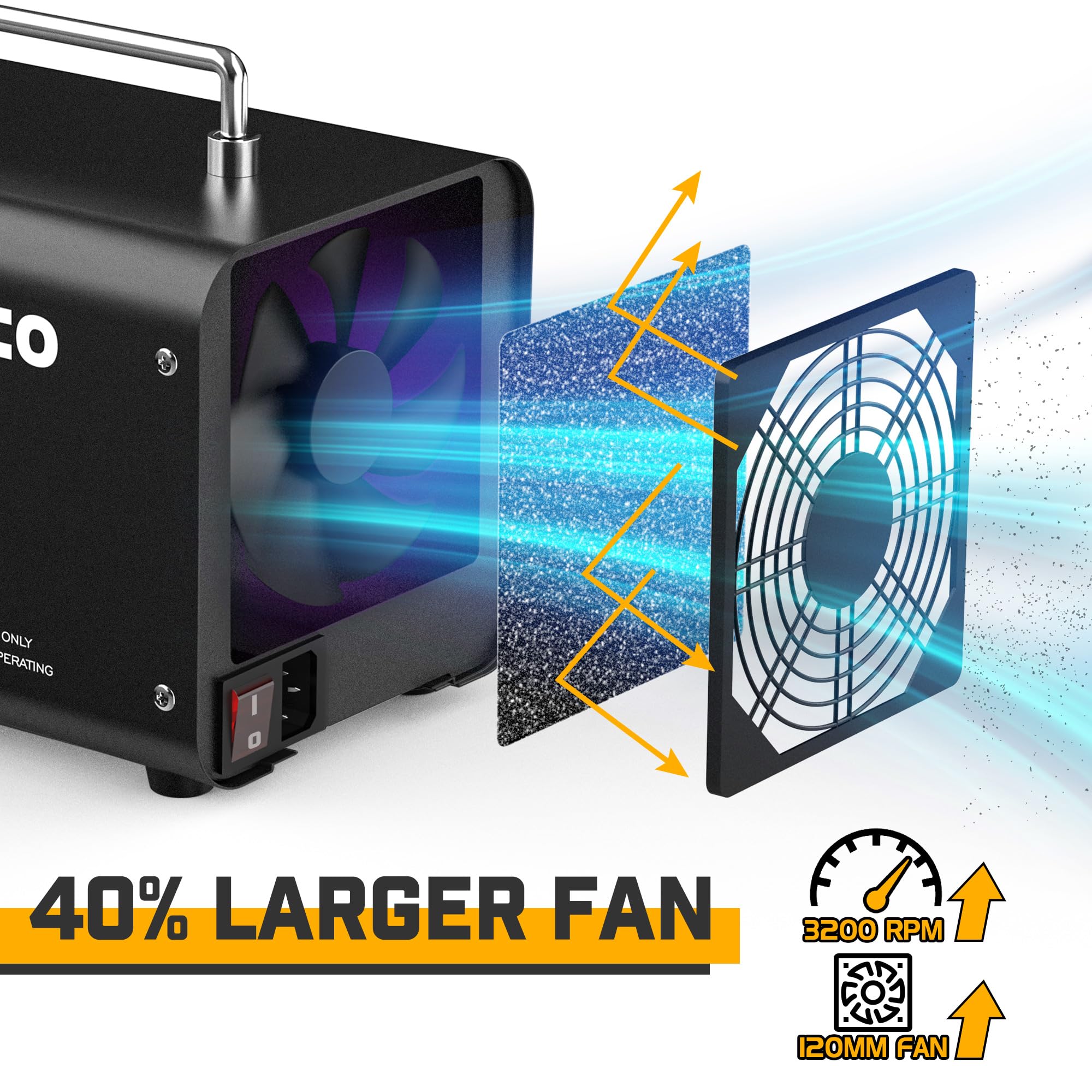 VIARRTCO Ozone Machine Generator 30000mg/h - 6000+ Sq. Ft. Ozone Machine Odor Removal for Home and Car with 120min timer All Metallic Black