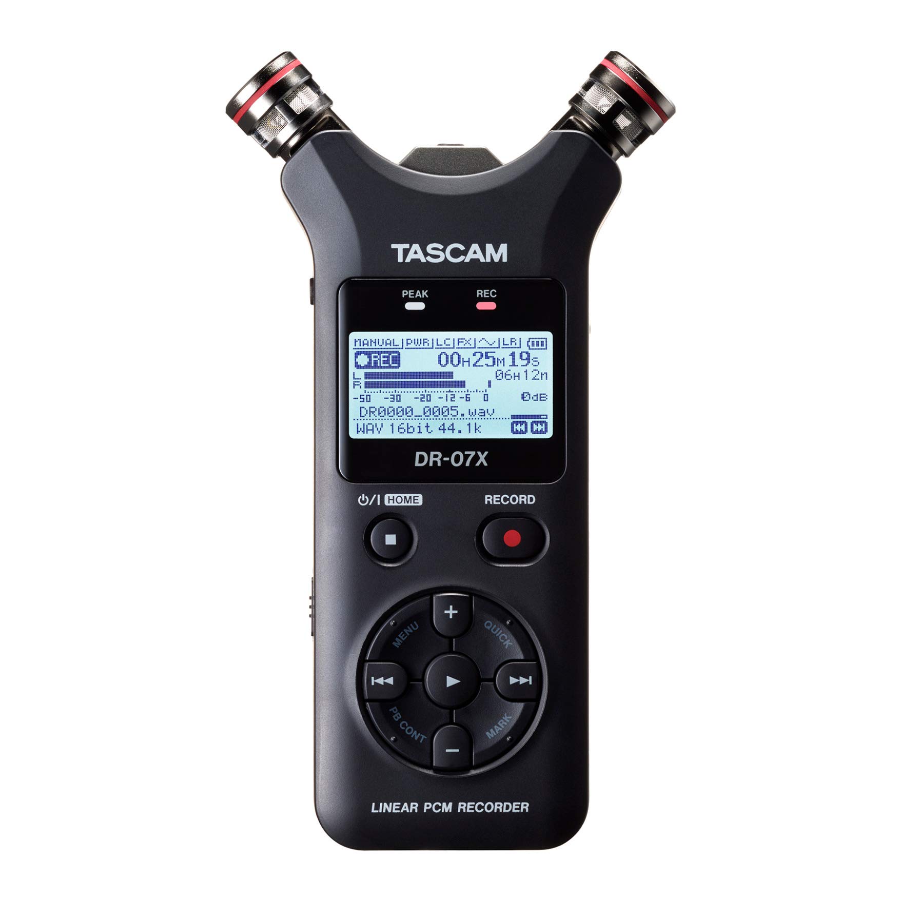 Tascam DR-07X Stereo Handheld Digital Audio Recorder and USB Audio Interface Bundle with 32GB MicroSD Card, Clip-On Lavalier Mic and USB 2.0 Card Reader (4 Items)