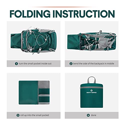 SAVVY NOMAD 40L Hiking Backpack Lightweight Packable Travel Backpack for Women Men-Green