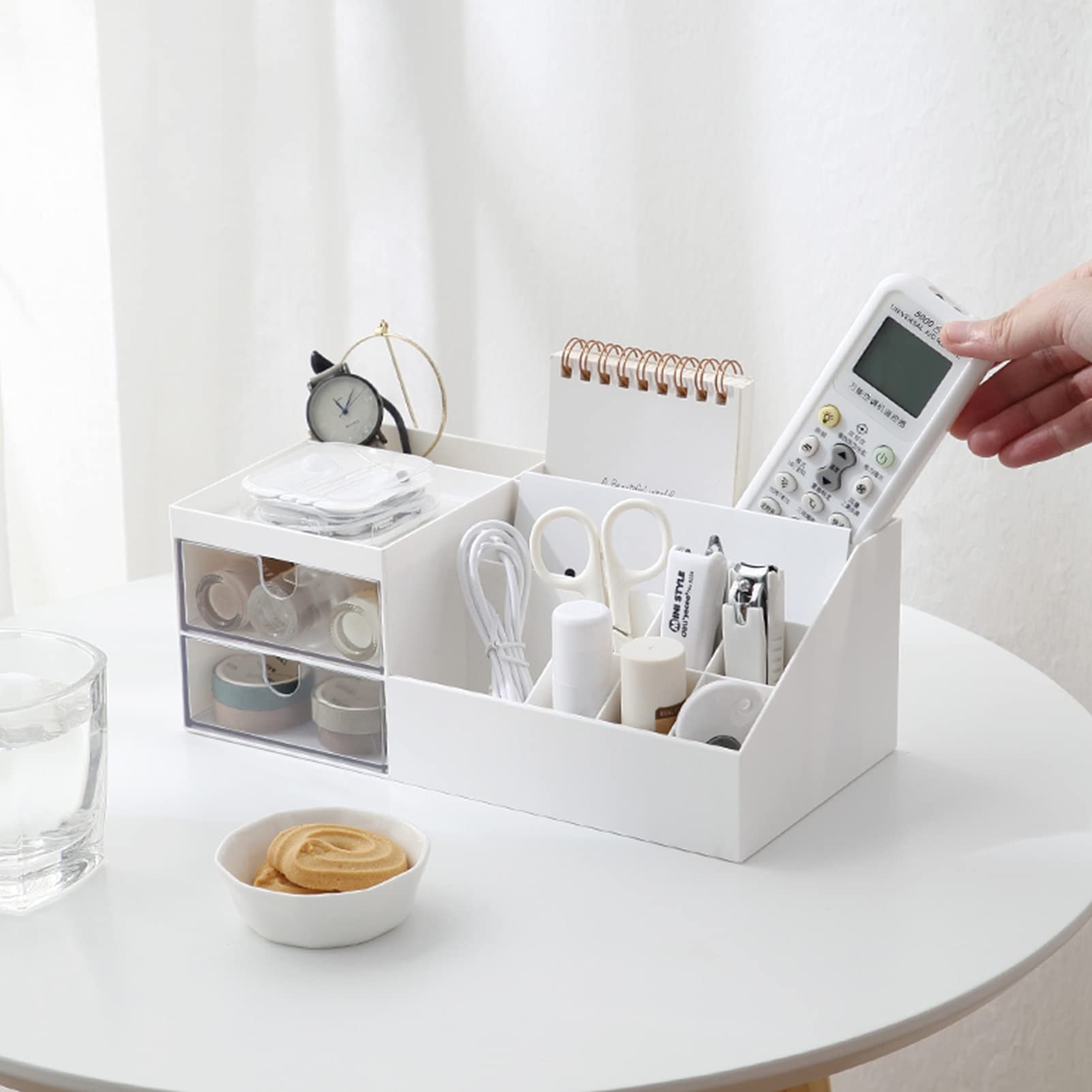 vibeross Makeup Organizer with 2 Drawers for Vanity, Desk Organizers 10 Compartments Bathroom Organizer Cosmetic Storage