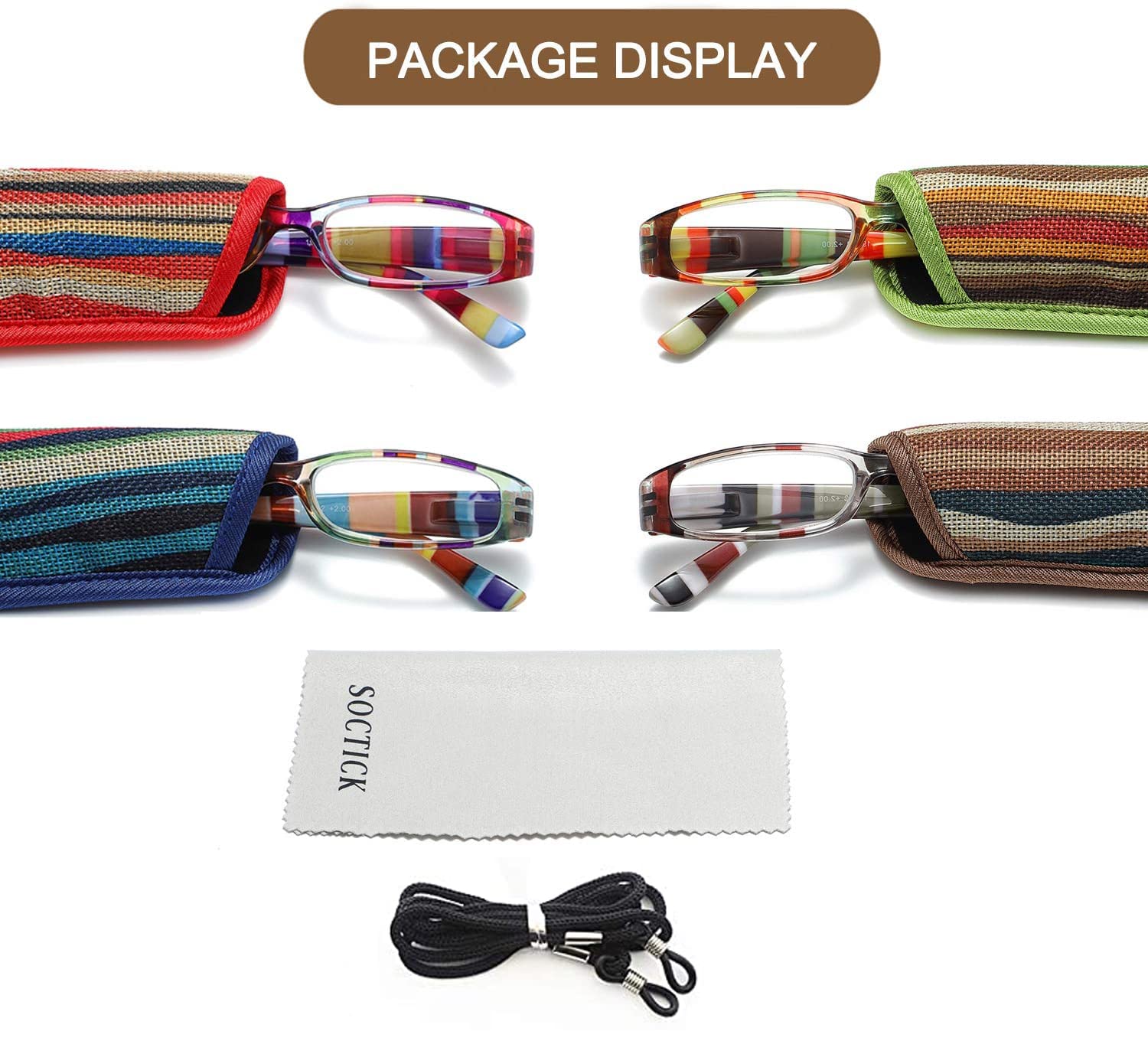 SOCTICK Reading Glasses 4 Pairs Fashion Ladies Readers Spring Hinge with Pattern Print Eyeglasses for Women +2.5
