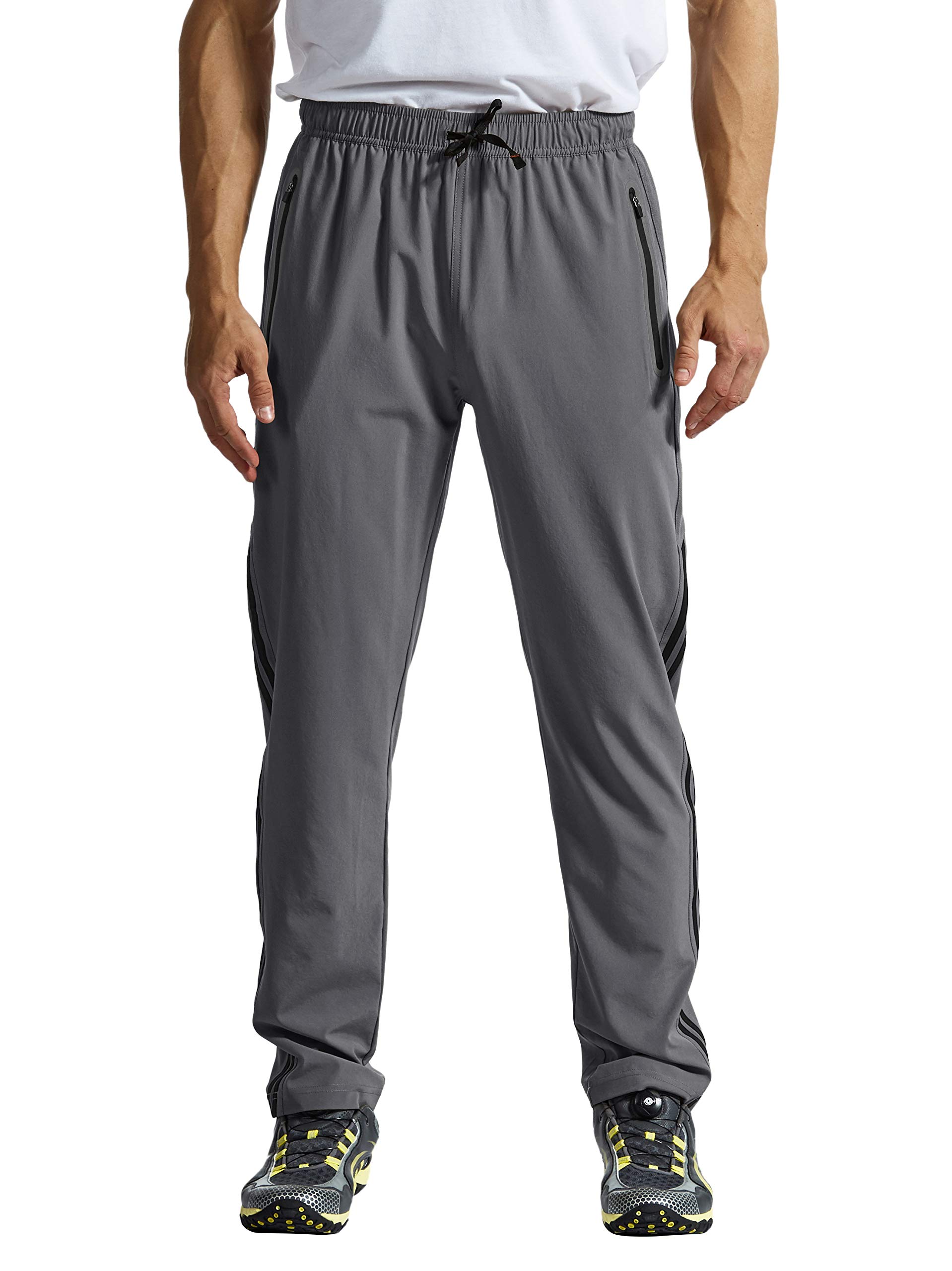 TBMPOY Men's Outdoor Hiking Pants Quick Dry Lightweight Mountain Running Active Jogger Pants Zipper Pockets Dark Gray L