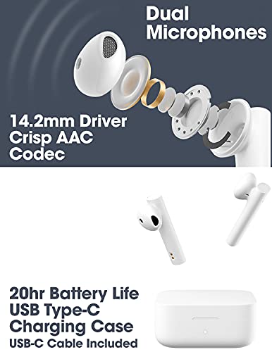 Xiaomi Mi True Wireless Earphones 2 Basic Wireless Bluetooth Headphones, Touch Control Earphone, Bluetooth 5.0, Stereo, Dual Microphone Call Noise Reduction, White
