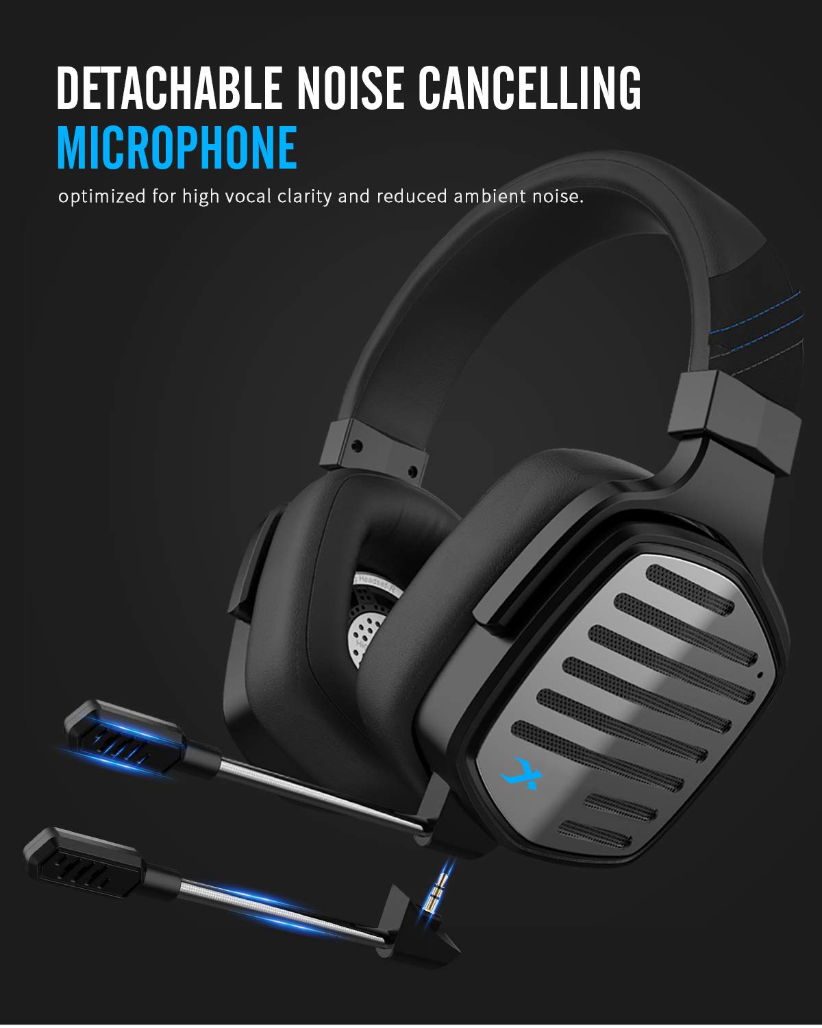 XIBERIA G02 Wireless Gaming Headset with Detachable Unidirectional Microphone Compatible for PC,PS4,PS5,2.4GHz Ultra-Low Latency,Noise Cancelling MIC,Memory Foam Earmuffs(Wired Mode for Xbox One)