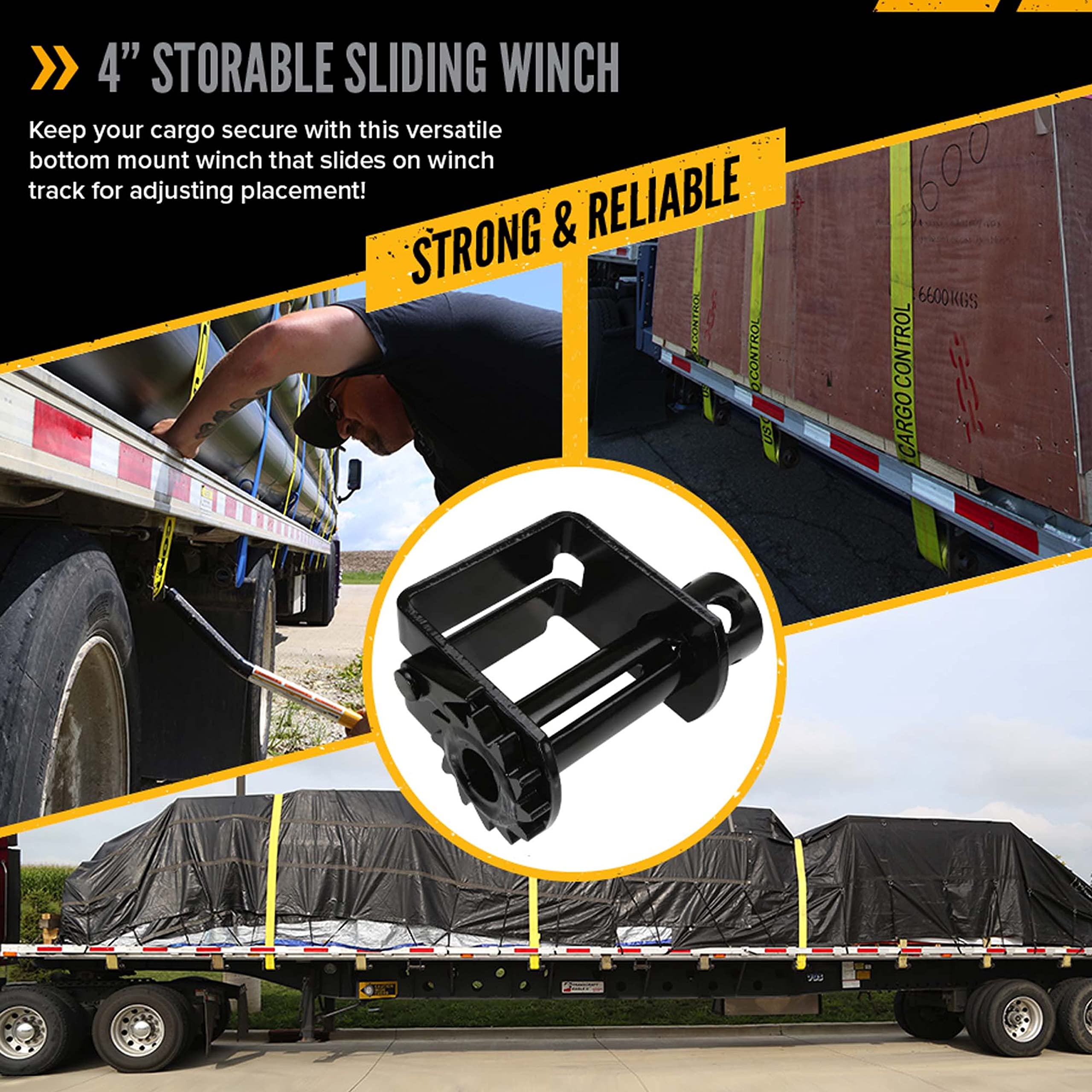 US Cargo Control Standard Sliding Winch for Double L Tracks (5-Pack), 4 Inch Winch Holds Up to 20 Feet of Webbing, Slides to Any Position for Winch Control, 5,500 LBS Working Load Limit