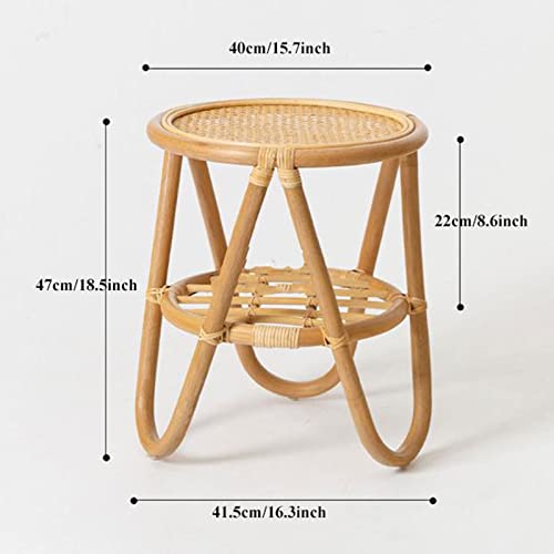 Sofa Side Table Couch Table Natural Rattan Round Side Table with Storage Shelf, Nightstand Modern End Table for Living Room Bedroom Office Small Spaces, Hand-Woven Rattan End Table Coffee Table